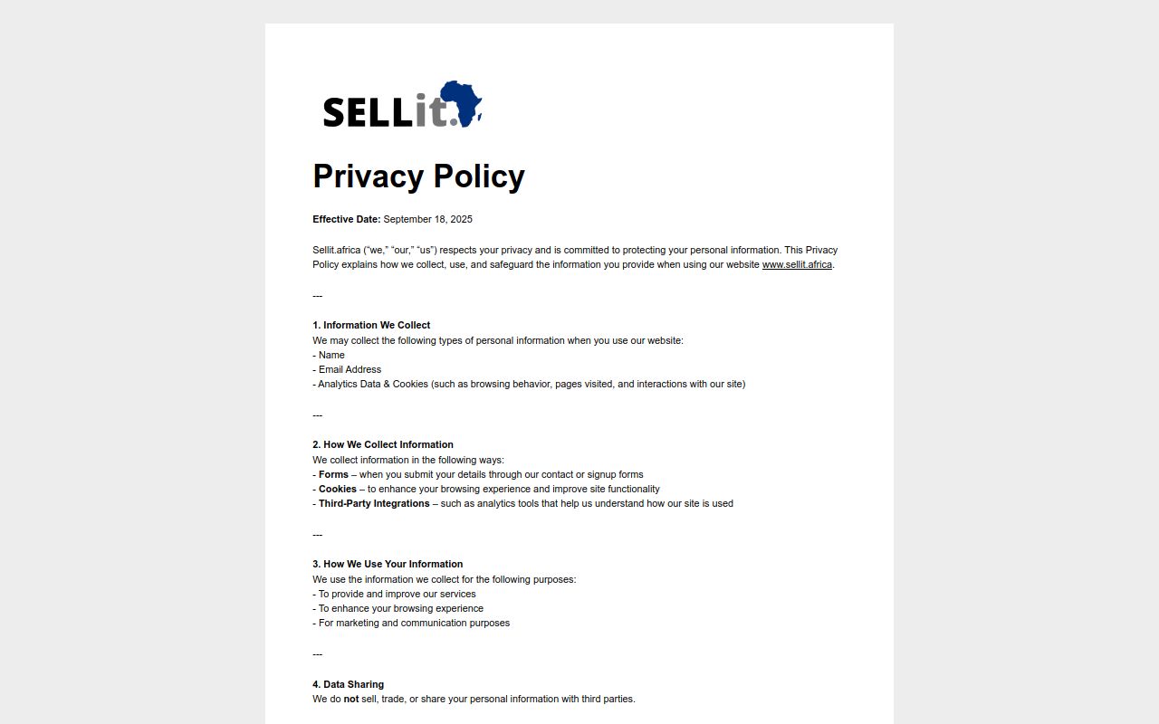 Sellit.africa Policies and Terms